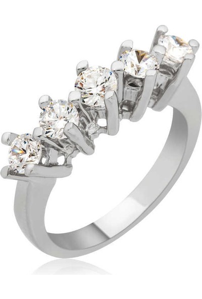 Gumush Gümüş Uzun Tırnaklı 5 Taş Bayan Yüzük