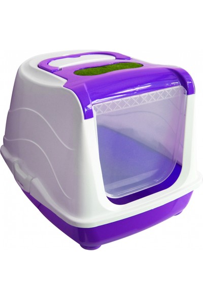 Pet Markt Kapalı Kedi Tuvaleti Filtreli Kürek Hediyeli Mor 39X50X38