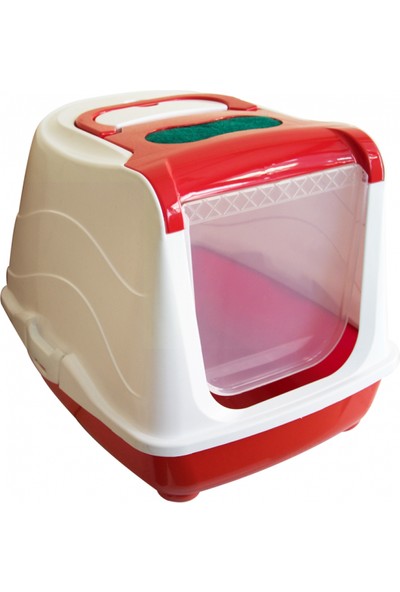 Pet Markt Kapalı Kedi Tuvaleti Filtreli Kürek Hediyeli Kırmızı 39X50X38