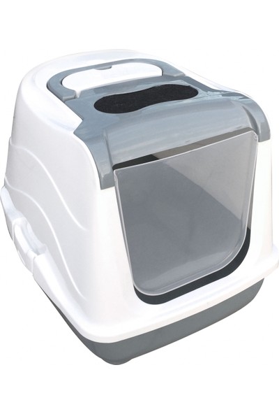Pet Markt Kapalı Kedi Tuvaleti Filtreli Kürek Hediyeli Gri 39X50X38