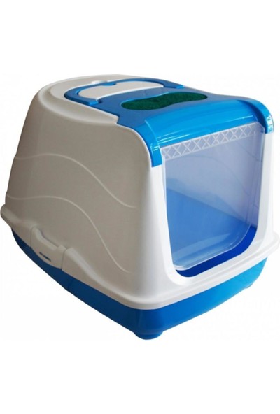 Pet Markt Kapalı Kedi Tuvaleti Filtreli Kürek Hediyeli Mavi 39X50X38