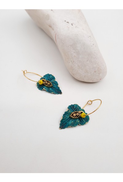 Takıtokacınız El Yapımı Otantik Patina Yaprak Kadın Küpe