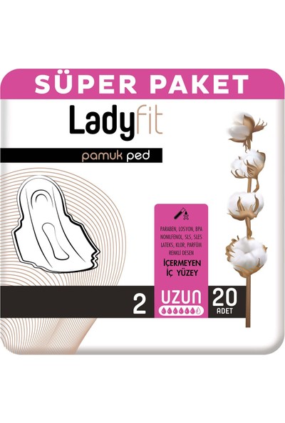 Ladyfit Pamuk Ped Süper Uzun 20 Ped Ladyfit Pamuk Ped Süper Uzun 20 Ped