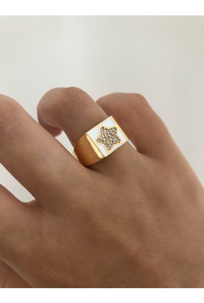 The Y Jewelry Beyaz Mineli Yıldız Yüzük