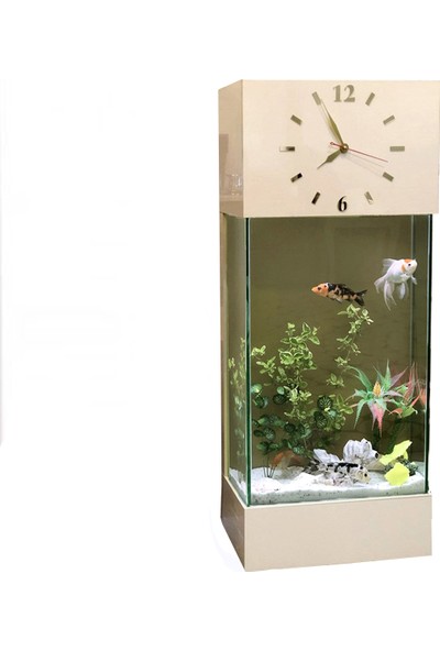 Dekor Akvaryum LED Işıklı Ful Set, Saat Kule Akvaryum DEKA-378 Ekru Krem