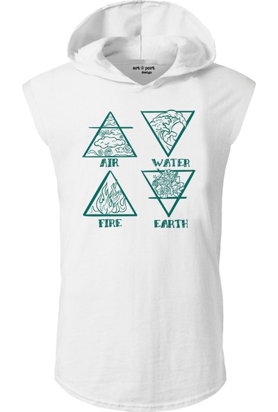 Artaport Design Unisex Dört Element Tasarım Kapüşonlu Kolsuz Beyaz T-Shirt Artaport Design Unisex Dört Element Tasarım Kapüşonlu Kolsuz Beyaz T-Shirt