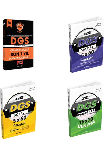 Yargı Yayınevi 2022 DGS Son 7 Yıl Çözümlü Çıkmış Sorular+Sayısal 5 x 60 Deneme+Sözel 5 x 60 Deneme+DGS 16 x 20 Deneme