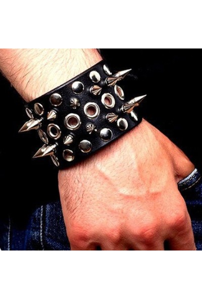 Narkissos El Işçiliği Çift Sıralı Siyah Çivili Deri Bileklik Narkissos El Işçiliği Çift Sıralı Siyah Çivili Deri Bileklik