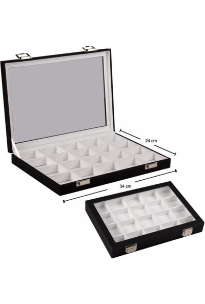kutuveaksesuar Bölmeli Takı Kutusu 20'li Siyah Içi Beyaz