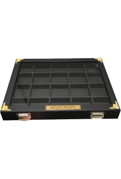 kutuveaksesuar Camlı Bölmeli Takı Kutusu 20'li Isme Özel Siyah Içi Siyah