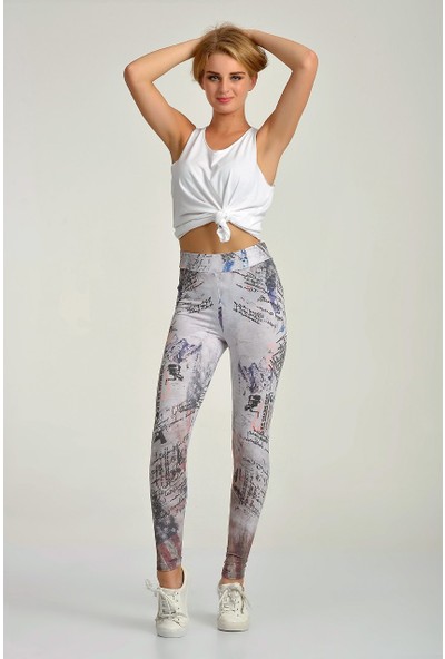 Daily Happiness Dijital Baskılı Slim Fit Normal Bel Tayt Çok Renkli - M