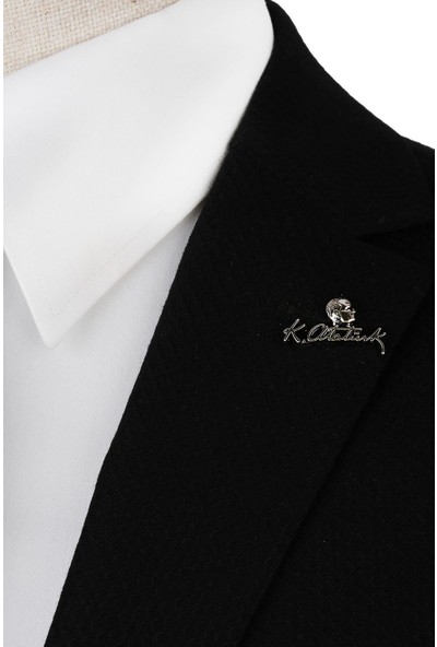 Kravatkolik Gümüş Renk Atatürk Imza Yaka Iğnesi