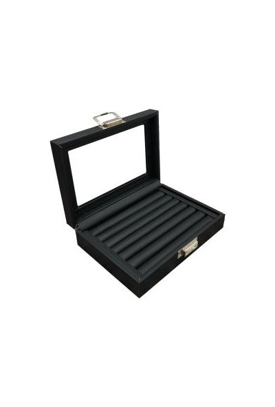 kutuveaksesuar Yüzük Kutusu Camlı Sosis Model Siyah