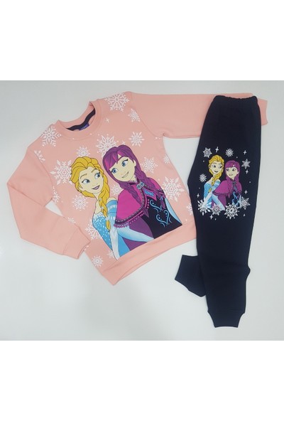 Disney Kız Çocuk Somon Renk Elsa Anna Desenli %100 Pamuk Pijama Takımı Disney Kız Çocuk Somon Renk Elsa Anna Desenli %100 Pamuk Pijama Takımı