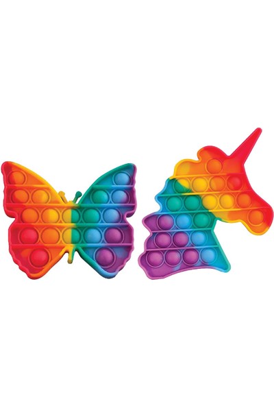 Okfis Pop It Stres Oyuncak 2li Set Kelebek ve Unicorn Gökkuşağı