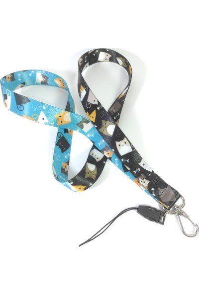 Çatı Medikal Kedi Desenli Çift Renkli Yaka Kartı Ipi Telefon Askısı