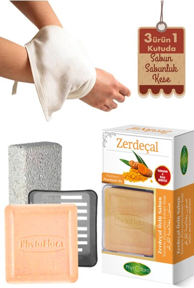 PHYTOFLORA Zerdeçal Özlü Doğal Sabun Kese + Sabunluk + Ponza Taşı PHYTOFLORA Zerdeçal Özlü Doğal Sabun Kese + Sabunluk + Ponza Taşı
