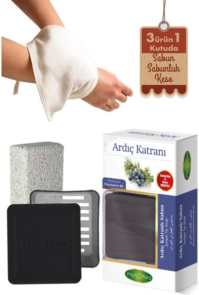 PHYTOFLORA Ardıç Katranlı Doğal Sabun Kese + Sabunluk + Ponza Taşı PHYTOFLORA Ardıç Katranlı Doğal Sabun Kese + Sabunluk + Ponza Taşı