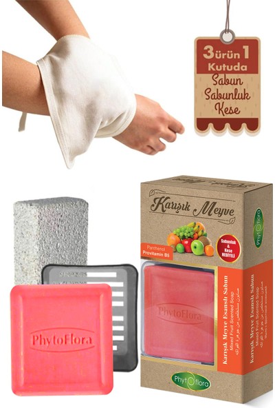 PHYTOFLORA Karışık Meyve Aromalı Doğal Sabun Kese + Sabunluk + Ponza Taşı PHYTOFLORA Karışık Meyve Aromalı Doğal Sabun Kese + Sabunluk + Ponza Taşı