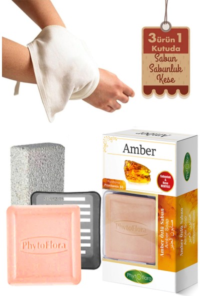 PHYTOFLORA Amber Özlü Doğal Sabun Kese + Sabunluk + Ponza Taşı PHYTOFLORA Amber Özlü Doğal Sabun Kese + Sabunluk + Ponza Taşı