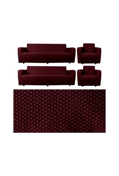 Buem Home Bordo Lastikli Esnek Çekyat Örtüsü 3+3+1+1 Maxi Takım