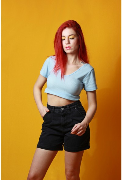 Missomi Women Füme Balon Kot Şort