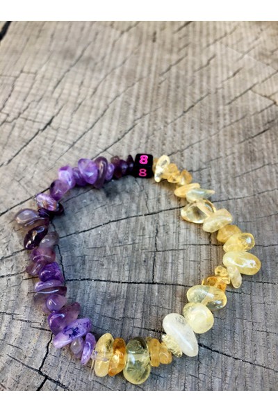 Manana Atelier Natural Stone Collection - 8 Sayı Sekanslı Kırık Ametist & Sitrin Taşı Bileklik ( Huzur & Bereket )