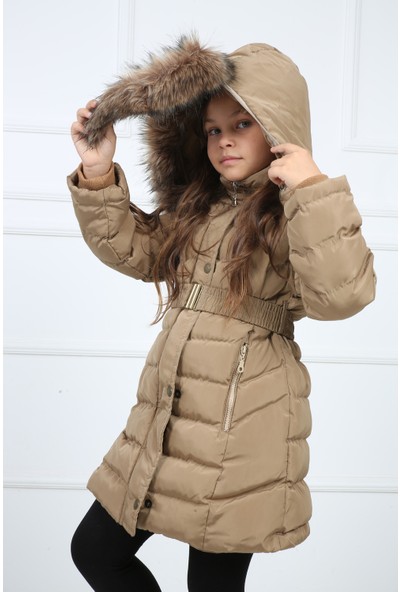 Passion Taş Kız Çocuk Peluşu Çıkarılabilir Kemerli Şişme Kaban Mont