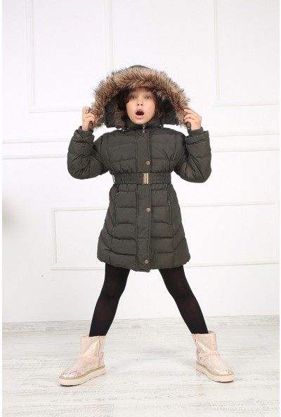 Passion Haki Kız Çocuk Peluşu Çıkarılabilir Kemerli Şişme Kaban Mont