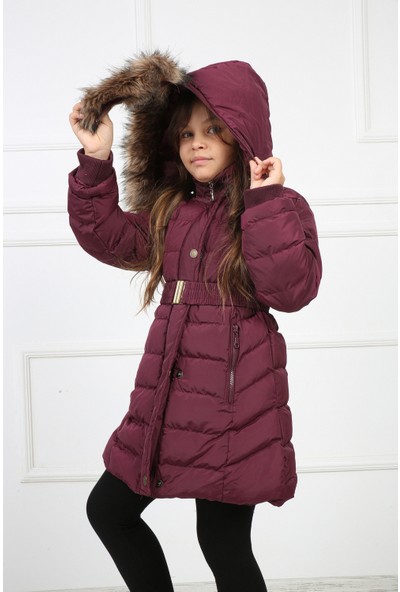 Passion Mor Kız Çocuk Peluşu Çıkarılabilir Kemerli Şişme Kaban Mont