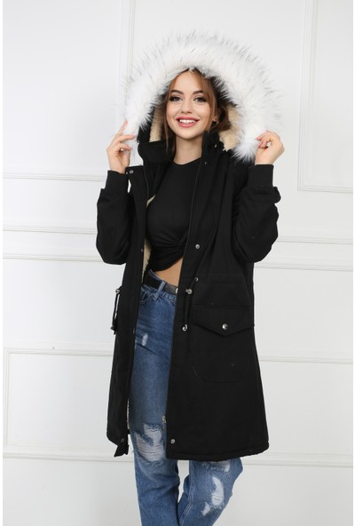 Passion Siyah Kadın Peluşu Çıkarılabilir Gabardin Kumaş Kaban Mont Passion Siyah Kadın Peluşu Çıkarılabilir Gabardin Kumaş Kaban Mont