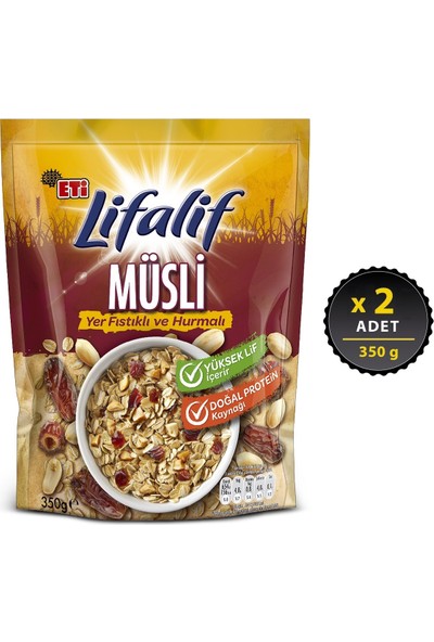 Eti Lifalif Yer Fıstıklı ve Hurmalı Müsli 350 g x 2 Adet