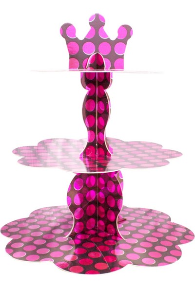 Festivall Metalik Kek Standı Siyah Fuşya Puantiyeli