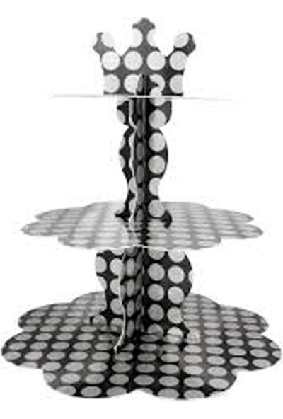 Festivall Metalik Kek Standı Siyah Gümüş Puantiyeli