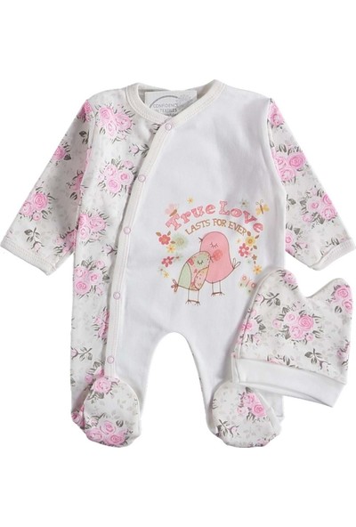 Melish Bebe 0-6 Ay Çiçek Baskılı Biyeli Tulum Pembe - 0-3 Ay