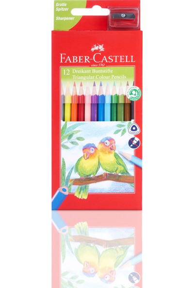 Faber-Castell Üçgen Kuru Boya Kalemi 12'li + Kalemtıraş