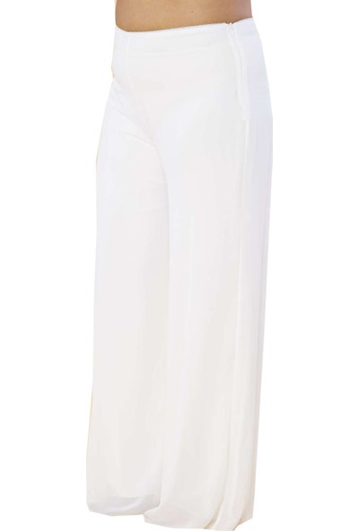 Lilas Büyük Beden Krem Renkli Şifon Pantolon