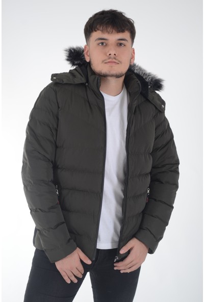 Wearz Yan Fermuarlı Kürklü Kapşonlu Çapraz Şişme Mont