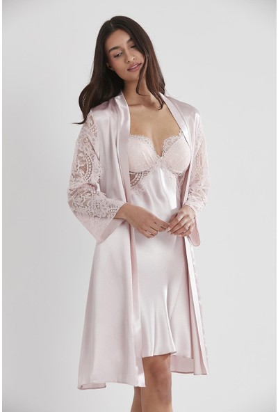 Pierre Cardin 4025 2lı Saten Gecelik Sabahlık Takımı