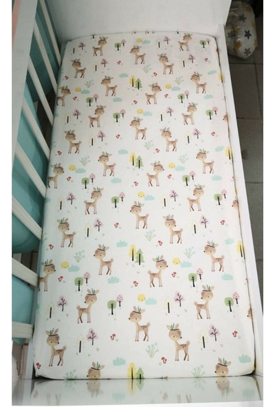 Bebek Özel %100 Pamuklu Bebek ve Çocuk Lastikli Çarşaf Karaca Desen 120 x 200 cm