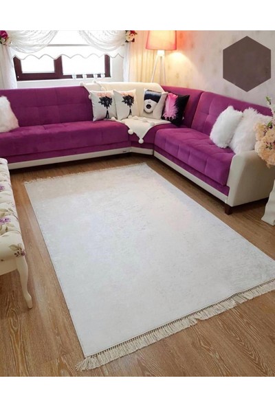 STY Home Düz Beyaz Halısı Kaymaz Tabanlı Yıkanabilir Halı Kilim Yolluk Beyaz