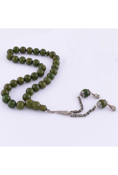 Nusnus Yeşil Küre Kesim Katalin 21 gr 925 Ayar Gümüş Püsküllü Sb 04 Tesbih