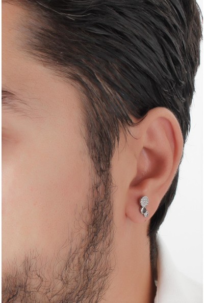 Madame Concept 925 Ayar Gümüş Üçlü Plaka Üzeri Zirkon Taşlı Erkek Küpe