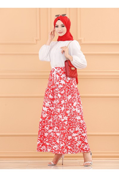 Tofisa Desenli Etek - Kırmızı - Tofisa