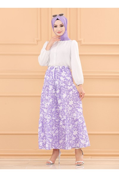 Tofisa Desenli Etek - Lila - Tofisa