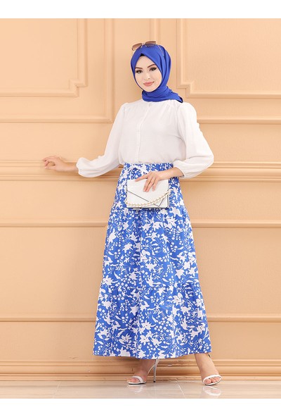 Tofisa Desenli Etek - Saks - Tofisa