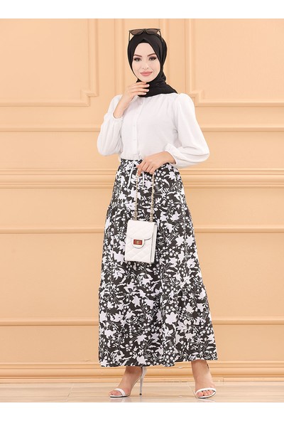 Tofisa Desenli Etek - Siyah - Tofisa