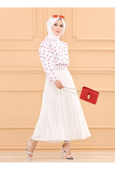 Tofisa Desenli Bluz - Beyaz - Tofisa