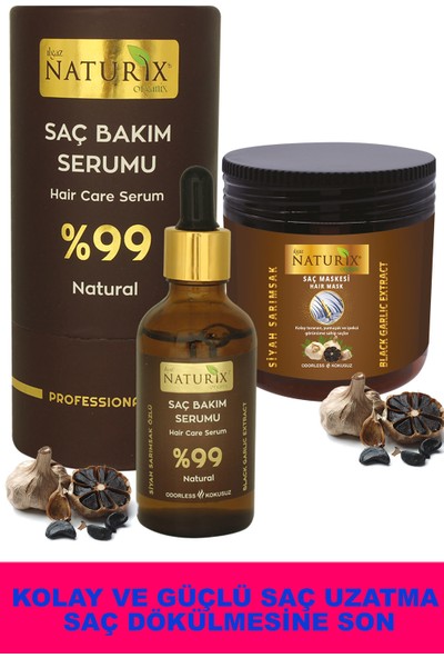 Naturix Saç Uzatan Formül 50 ml Saç Dökülme Karşıtı Serum + Güçlendirici Siyah Sarımsak Saç Maskesi 500 ml