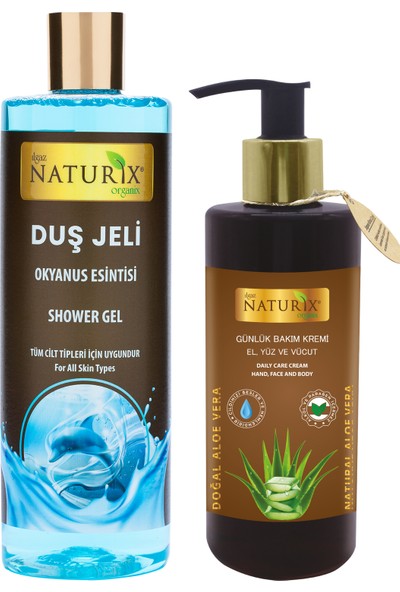 Naturix 2'li Okyanus Esintisi Duş Jeli 400 ml Ocean Duş Jeli + 250 ml Aloe Vera El Yüz Vücut Nemlendiricisi